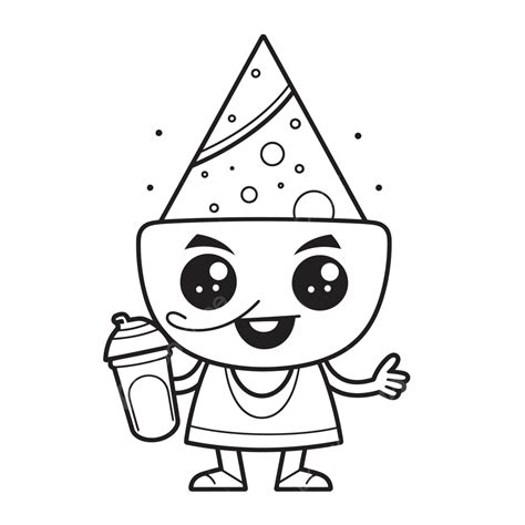Página Para Colorir Com Um Personagem De Desenho Animado Em Um Chapéu De Festa Segurando Um