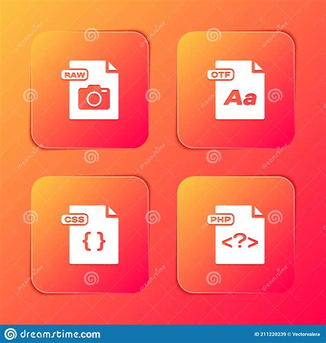 set raw file document otf css and php icon vector stock vector