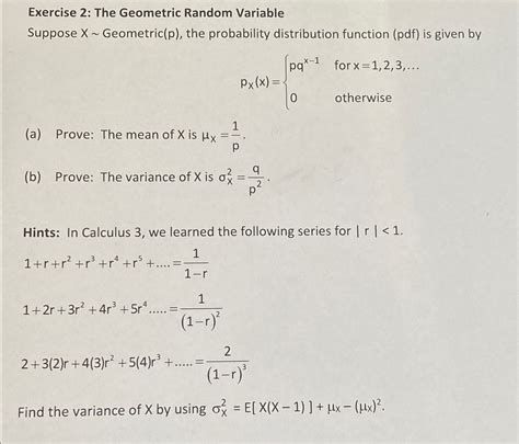 Solved Exercise 2 The Geometric Random VariableSuppose X Chegg Com