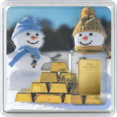 Geschenkbarren Premium 25 Gramm Goldbarren Weihnachten Schneeman