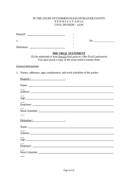 Pre Trial Statement Custody Cases Only Doc Template Pdffiller