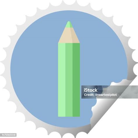 녹색 색칠 연필 그래픽 벡터 일러스트 레이 션 라운드 스티커 스탬프 녹색에 대한 스톡 벡터 아트 및 기타 이미지 녹색 만화