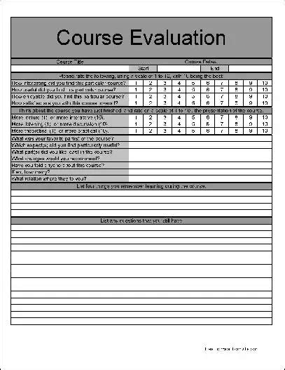 Free Basic Simple Course Evaluation From Formville