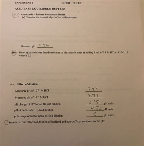 Solved EXPERIMENT ACID BASE EQUILIBRIA BUFFERS Chegg
