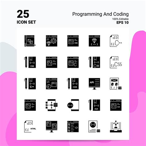 25 programming and coding icon set 100 editable eps 10 files business