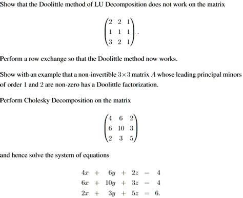 solved show that the doolittle method of lu decomposition does not