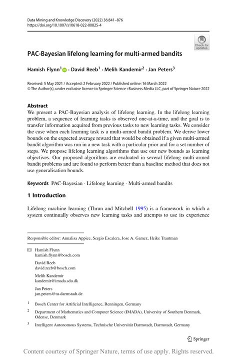 Pac Bayesian Lifelong Learning For Multi Armed Bandits