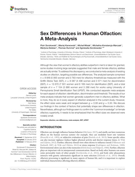 Pdf Sex Differences In Human Olfaction A Meta Analysis