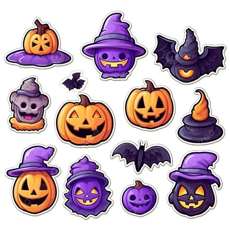Set Of Colored Stickers With The Attributes Of Halloween Halloween Hat