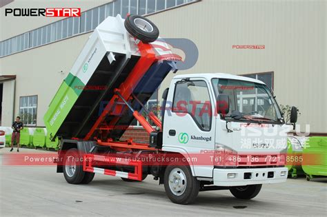 mongolia customer buy isuzu elf 5cbm hook loader truck