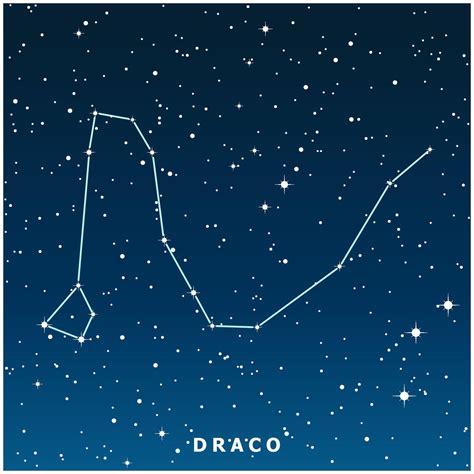 A Dark Blue Illustration Of The Draco Constellation With Glowing Stars