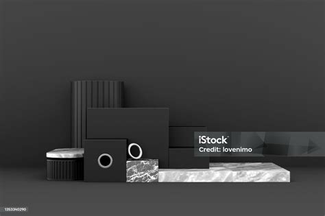 3d 렌더링 검정 형상 배경 현대적인 미니멀 한 디자인의 기하학적 모양 프로모션 화장품 배경 제품 쇼를 위한 미니멀한 모의 생활필수품에 대한 스톡 사진 및 기타 이미지