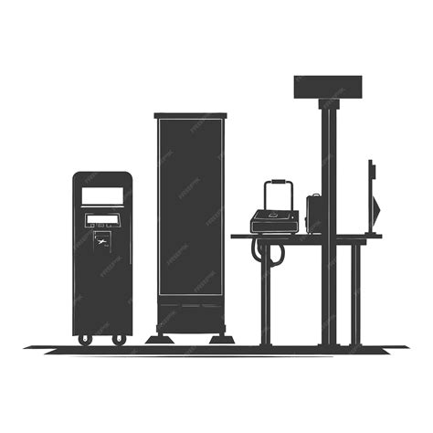 스레이 수하물 스캐너와 금속 탐지기 게이트가 있는 실루 공항 보안 검문소 프리미엄 벡터