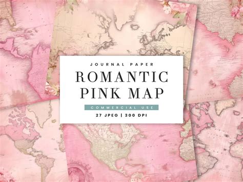 Romantic Pink Maps Junk Journal Paper Graphic By Busydaydesign