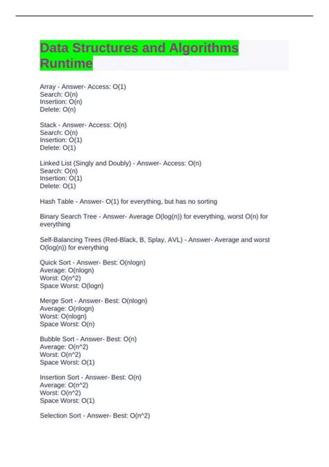 Data Structures And Algorithms Runtime Questions With Answers Data Structures And Algorithms