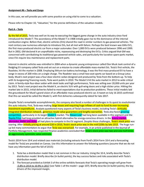 Homework Assignment 6 Hw6 Assignment 6 Tesla And Zynga In This