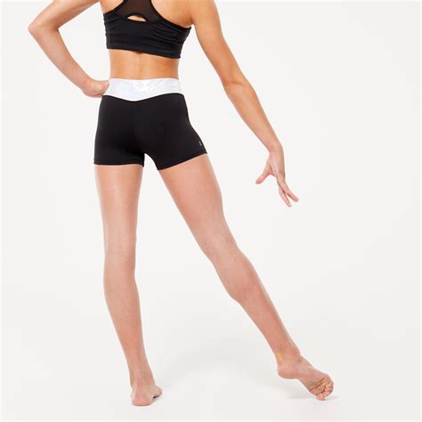 Girls Gym Shorts Blacksilver Glitter Belt Domyos Decathlon