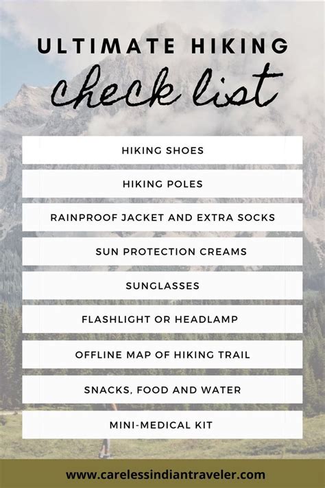 Hiking Checklist Packing List Backpack Essentials What To Bring For A Day Hike In The Alps