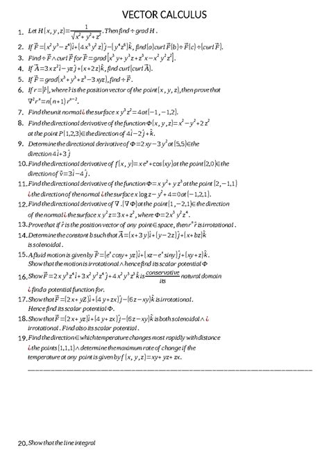 Vector Calculus Pyq Pyq Vector Calculus 1 Let H X Y Z 1 √ X 2 Y 2 Z 2