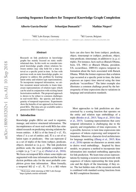 Pdf Learning Sequence Encoders For Temporal Knowledge Graph Completion