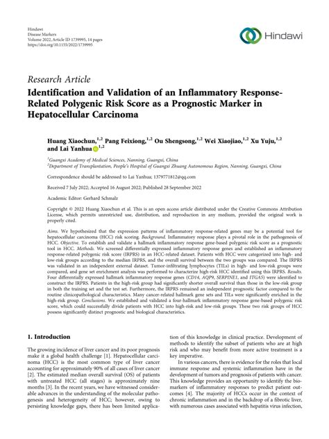 Pdf Identification And Validation Of An Inflammatory Response Related Polygenic Risk Score As