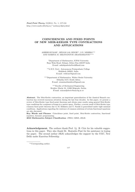 Pdf Coincidences And Fixed Points Of New Meir Keeler Type