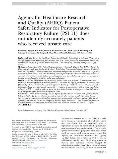 Pdf Patient Safety Indicator 11 Does Not Accurately Identify Patients