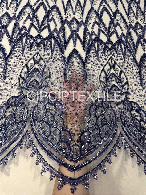 New Dark Blue Ramulus Exclusive Pearl Beaded Lace