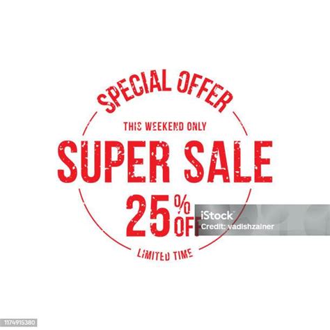 슈퍼 세일 25 제공 그런 지 스타일의 둥근 스탬프와 흰색 배경에 고립 된 질감 플랫 벡터 일러스트 레이션 Eps 10 개성 개념에 대한 스톡 벡터 아트 및 기타 이미지