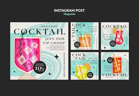 Premium Psd Hand Drawn Cocktail Magazine Instagram Posts