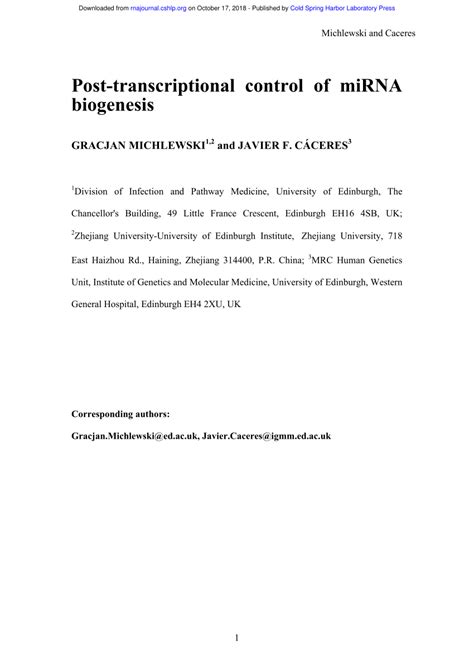 Pdf Post Transcriptional Control Of Mirna Biogenesis