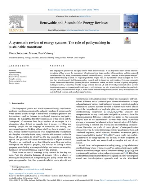 PDF A Systematic Review Of Energy Systems The Role Of Policymaking In Sustainable Transitions