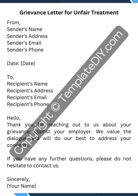 Grievance Letter For Unfair Treatment Sample With Examples