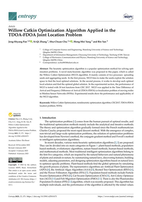 pdf willow catkin optimization algorithm applied in the tdoa fdoa