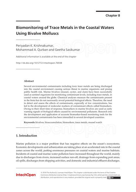 Pdf Biomonitoring Of Trace Metals In The Coastal Waters Using Bivalve