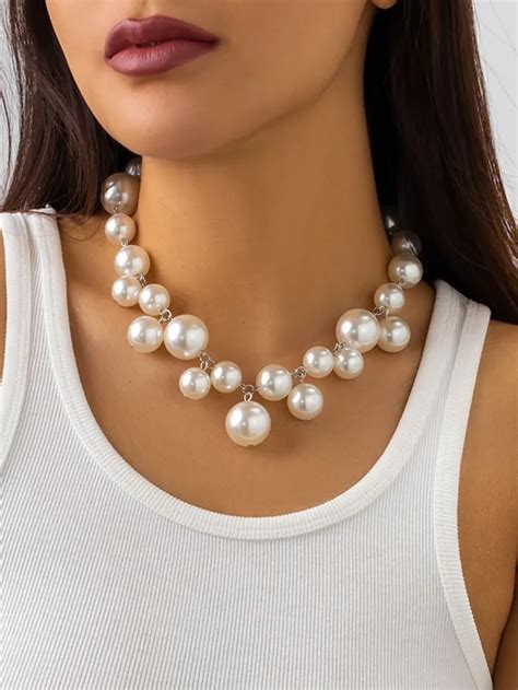 Faux Pearl Necklace For Women Big Pearl Necklace Chunky Pearl Necklace