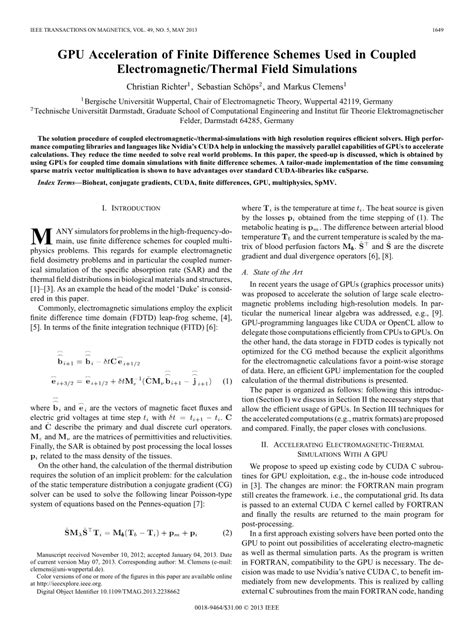 Pdf Gpu Acceleration Of Finite Difference Schemes Used In Coupled