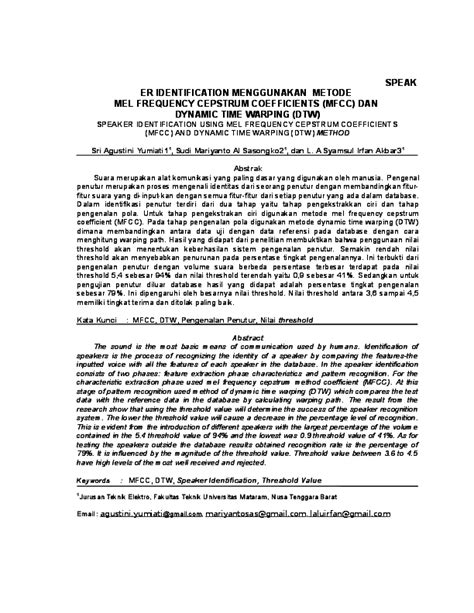 Doc Speaker Identification Menggunakan Metode Mel Frequency Cepstrum Coefficients Mfcc Dan