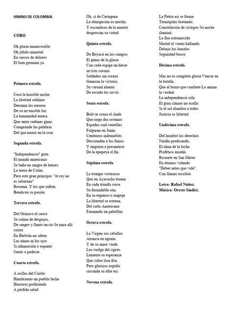 Himno De Colombia Pdf Derecho