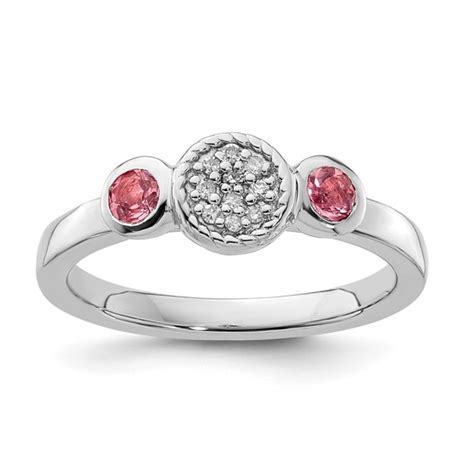 Sterling Silver Stackable Pink Tourmaline Diamond Cluster Ring Qsk529