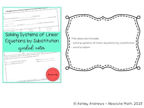 Solving Systems Of Linear Equations By Substitution Guided Notes Teaching Resources
