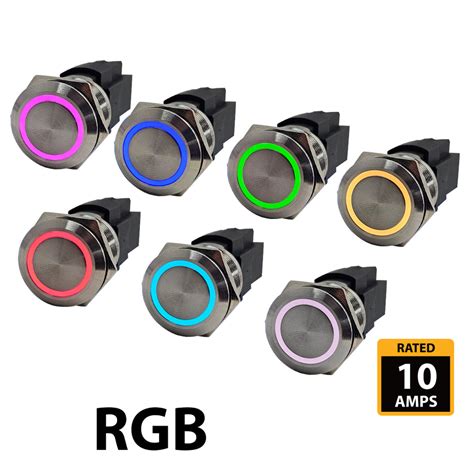 Marine Push Button Switch Rgb 10a Stainless Steel