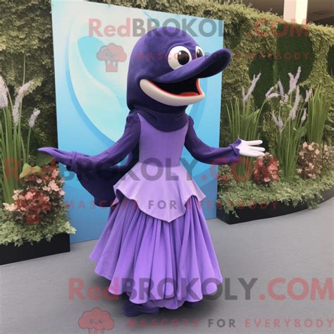 Lavender Killer Whale Mascot Costume Character Dressed With A Maxi