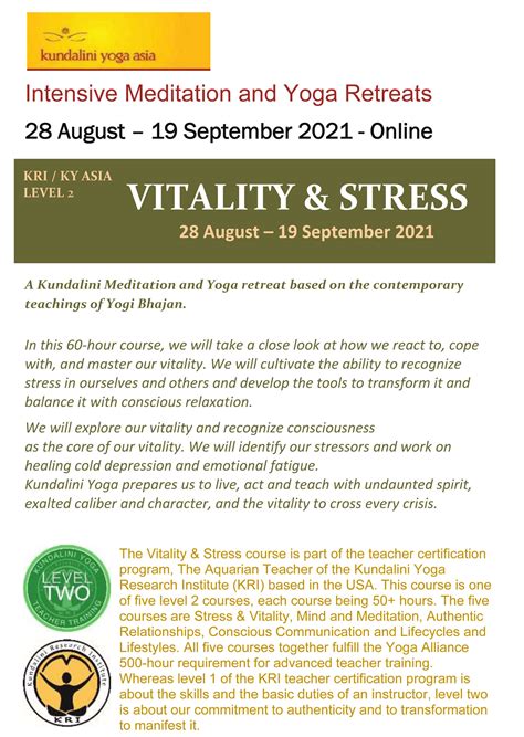 Kri Level 2 Vitality And Stress Online Kundalini Yoga Asia