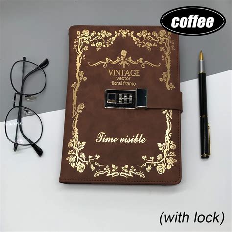 A5 Retro With Lock Password Lock Girl Diary Hand Account Book Pu Fabric