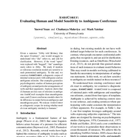 Ambicoref Evaluating Human And Model Sensitivity To Ambiguous Coreference Acl Anthology