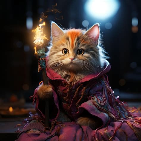 Premium Photo A Wizard Kitten Cat Illustration Holding Magic Wand