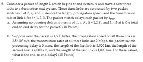 Solved 6 Consider A Packet Of Length L Which Begins At End
