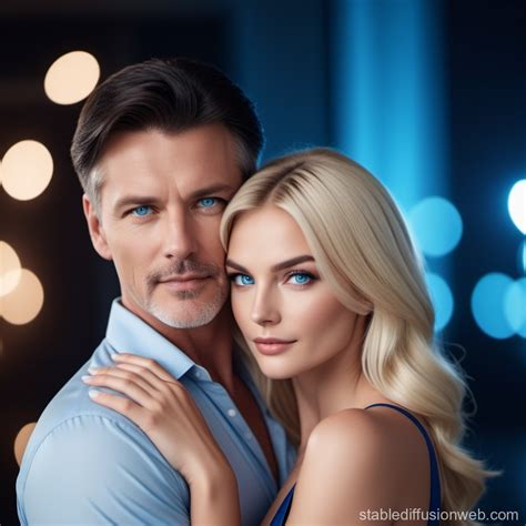Man With Dark Hair And Blue Eyes Hugging Blonde Woman Stable