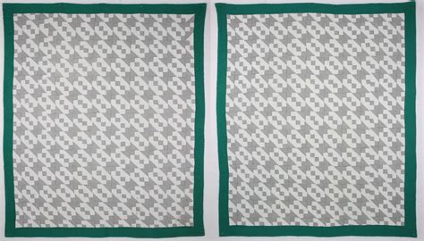 Pair Of Hour Glass Pattern Patchwork Quilts With Green Borders Circa